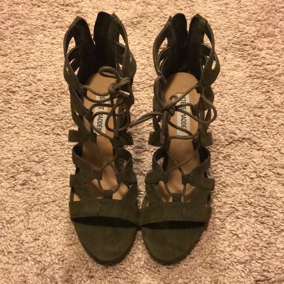 Steve Madden | Shoes | Steve Madden Olive Green Caged Wedges | Poshmark